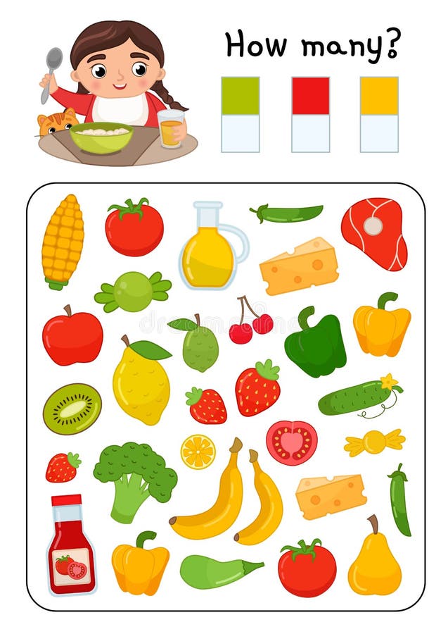 Counting Educational Children Game, Kids Activity Sheet. How Many ...
