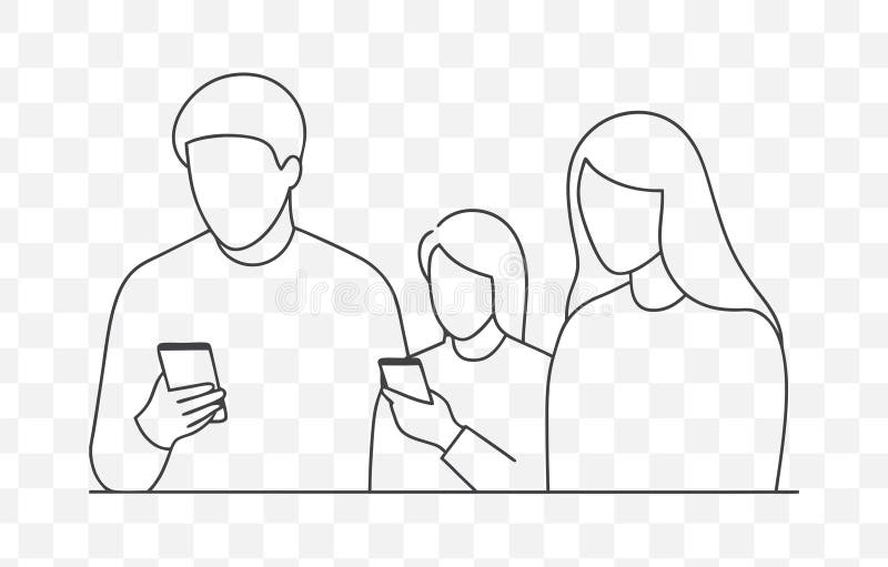 Print Detailed Use of a Smartphone Line Art Vector Illustrations for ...