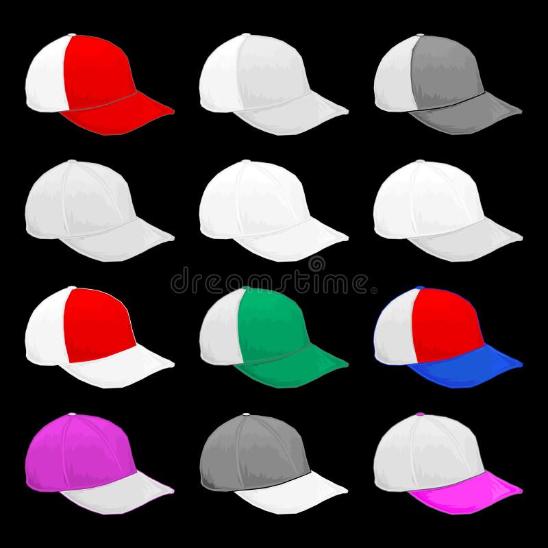 White Cap, Vector Variety of Color Combinations Caps Template Stock ...
