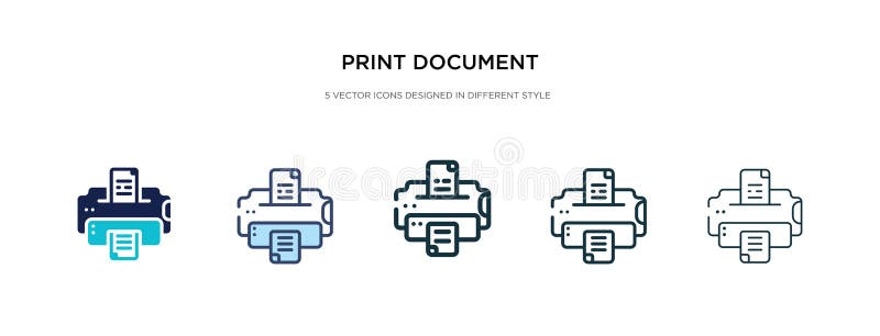 Print Document Icon in Different Style Vector Illustration. Two Colored ...