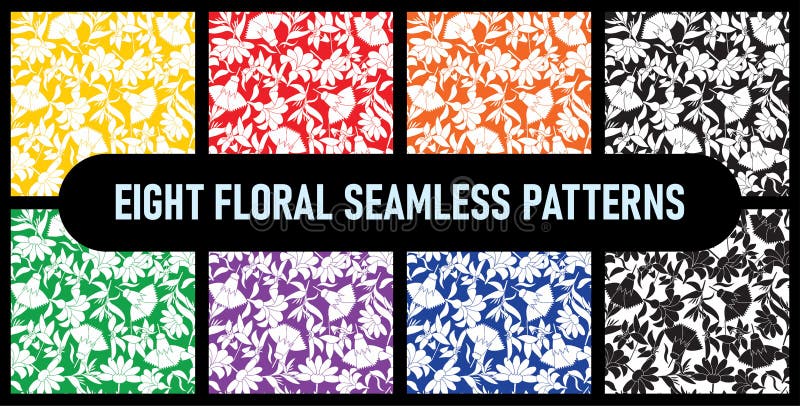 Eight Different Colored Floral Vector Seamless Repeat Pattern Stock ...
