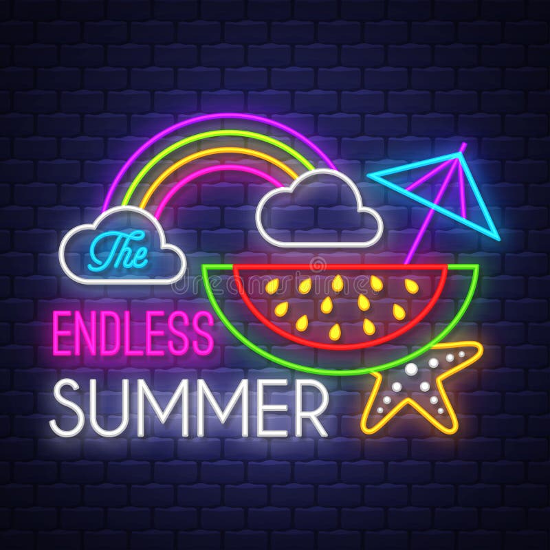 The Endless Summer. Summer Holiday Banner. Neon Banner. Neon Sign Stock ...