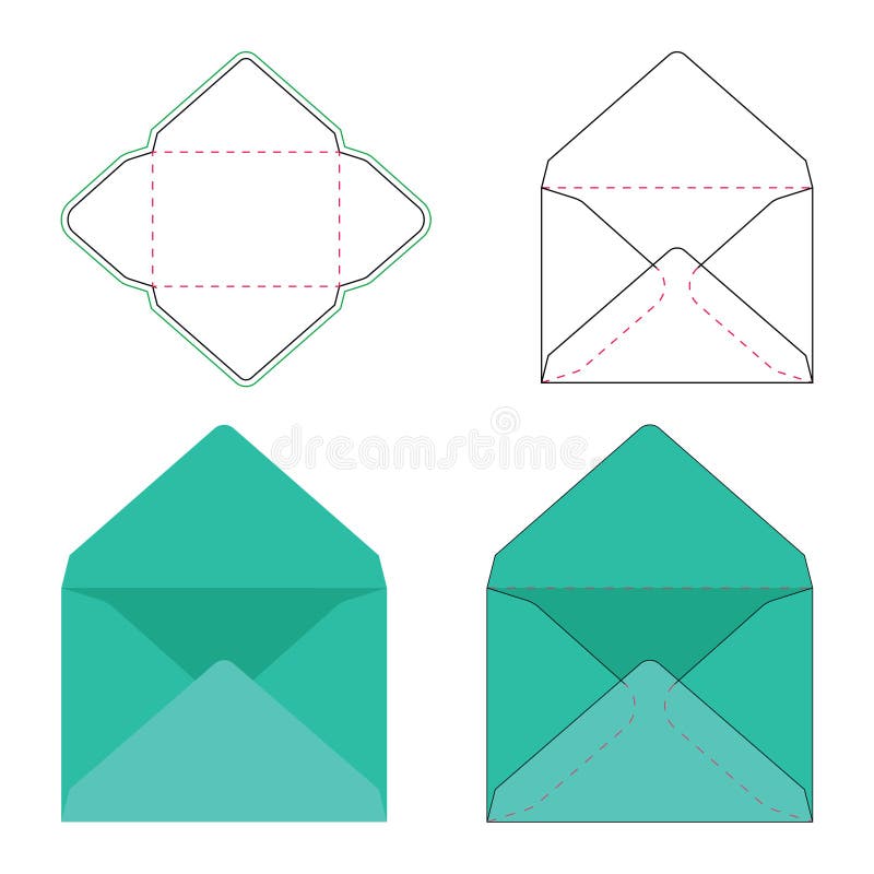 Envelope Dieline Template and Perspective 3D View or Render Vector File ...