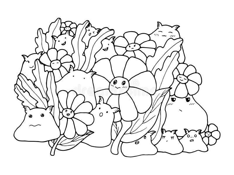 Flower in the Ocean and Group Happiness by Vector Doodle Illustration ...