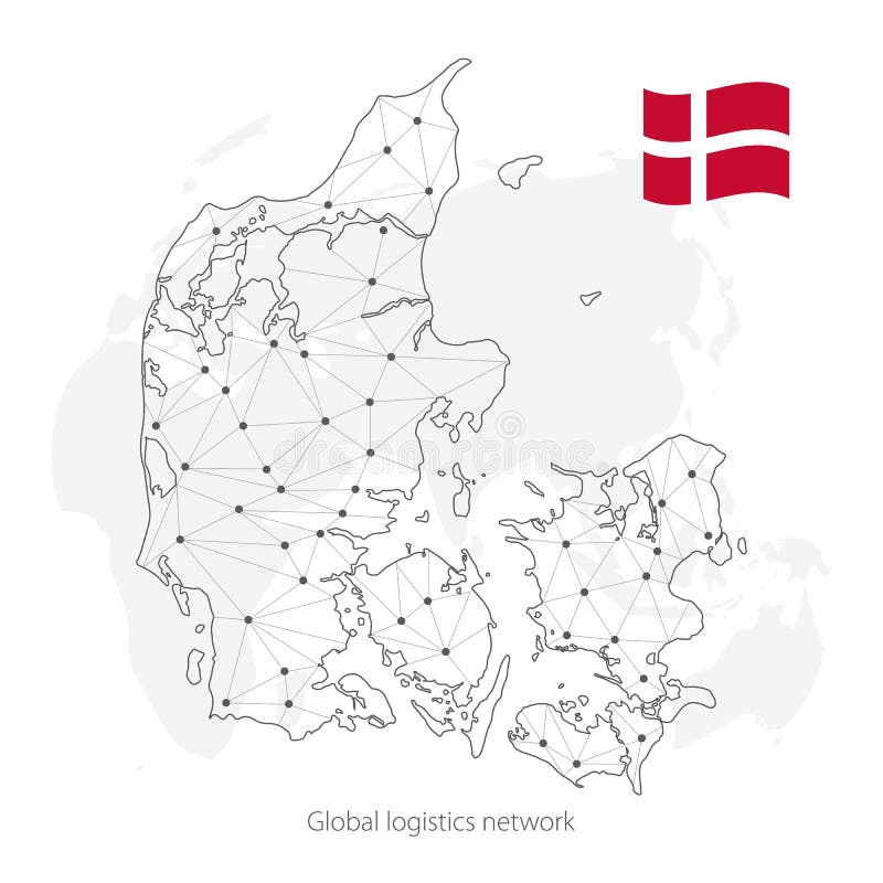 Global Logistics Network Concept. Communications Network Map Denmark On ...