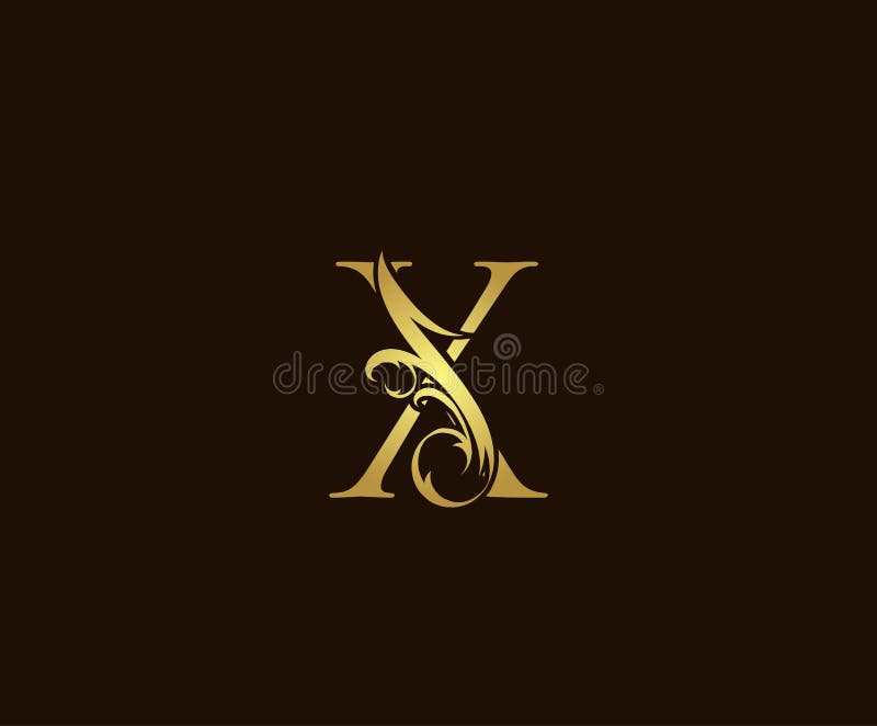 Gold X Letter Logo with Classy Leaves Shape Design Stock Vector ...