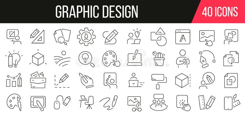 Graphic Design Line Icons Collection. Set of Simple Icons Stock Vector ...