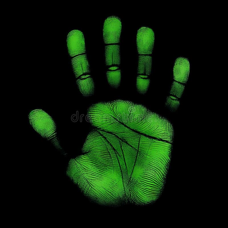 Print of a Green Hand on a Black Background Stock Illustration ...