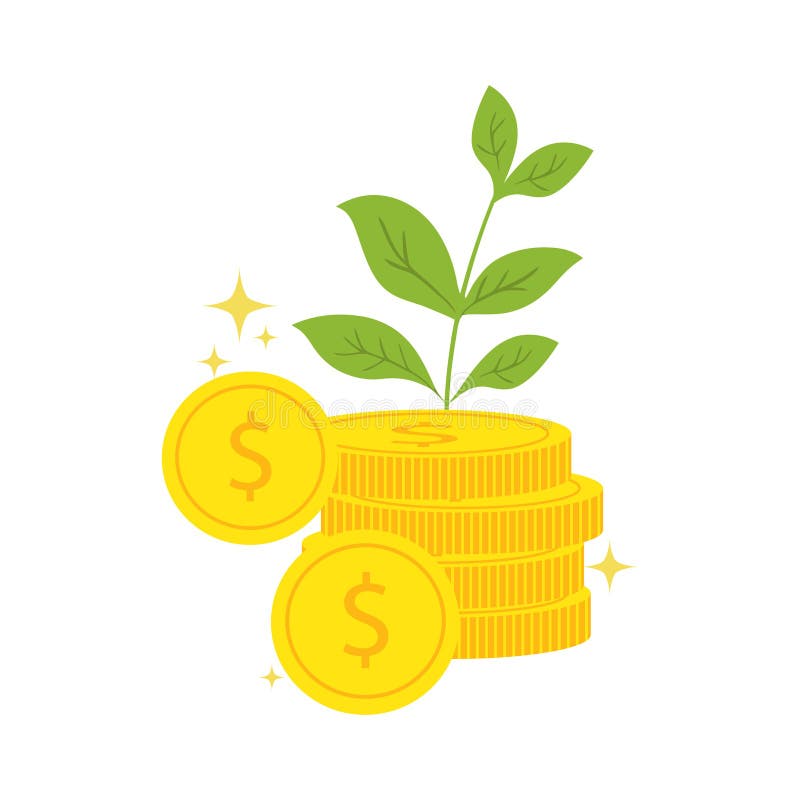 Green Plant Growing from Stack of Golden Dollar Coins Stock ...
