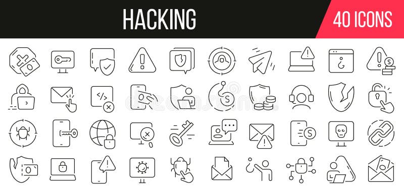 Hacking Line Icons Collection. Set of Simple Icons Stock Vector ...