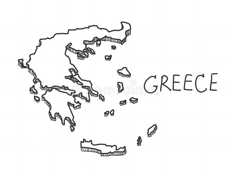 Hand Drawn of Greece 3D Map on White Background Stock Vector ...