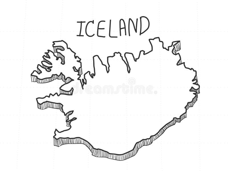 Hand Drawn of Iceland 3D Map on White Background Stock Vector ...
