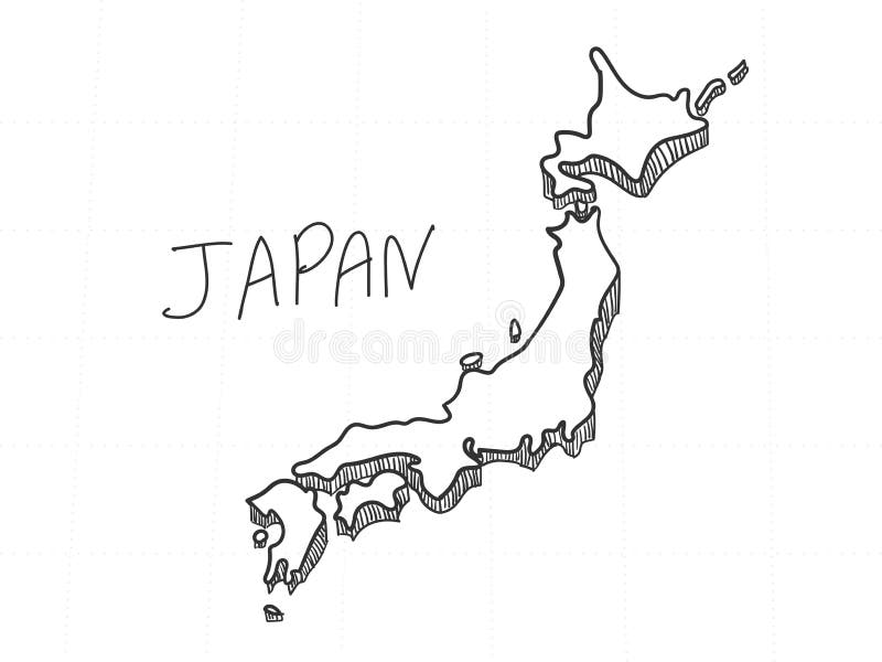 Hand Drawn of Japan 3D Map on White Background Stock Vector ...