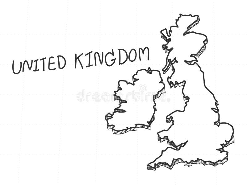 Hand Drawn of UK 3D Map on White Background Stock Vector - Illustration ...