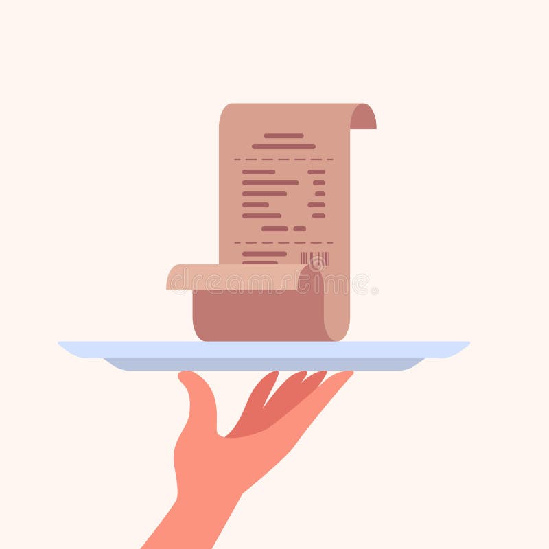 Hand Holds Tray with Receipt Paper Stock Vector - Illustration of ...