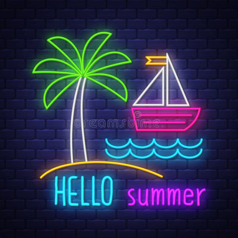 Hello Summer. Summer Holiday Banner. Neon Banner. Neon Sign Stock ...
