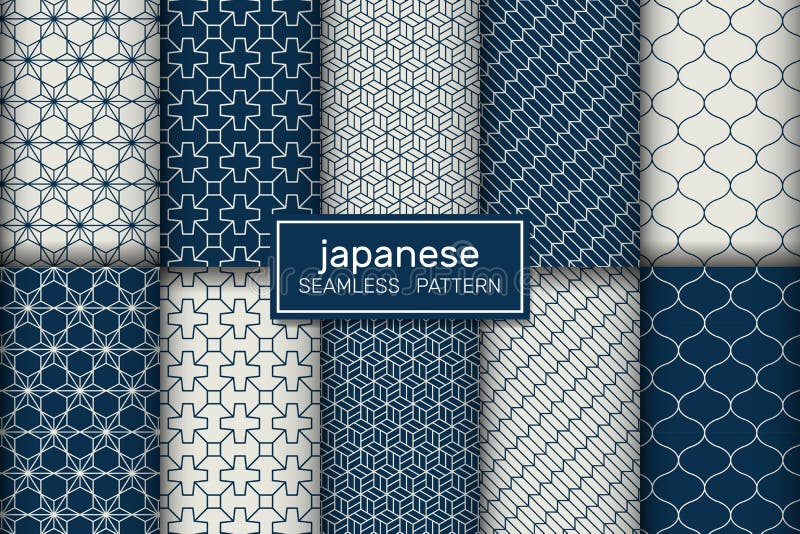 Japanese Traditional Seamless Blue Pattern Collection, Decorative ...