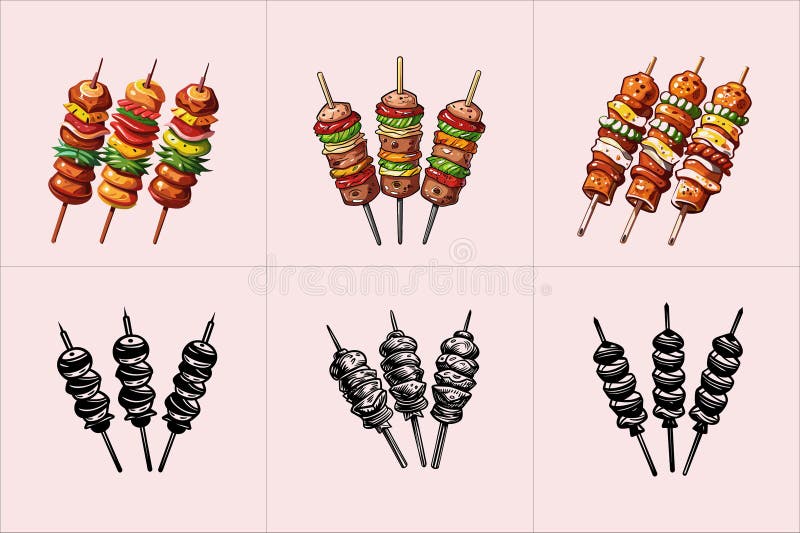 Print Kebab on Skewers Three Items only Meat Vector Illustration Stock ...