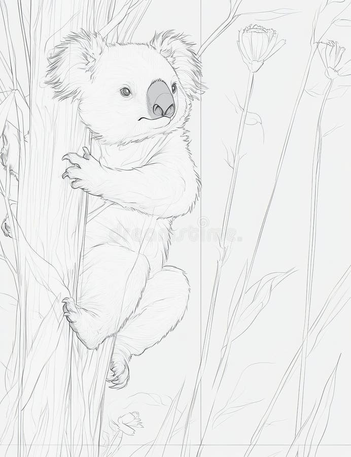 Print the Koala Coloring Page on 8.5x11 Inch Paper Stock Image - Image ...