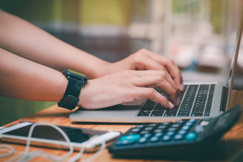 Print on Laptop. Work at the Computer. Work in the Office at the ...