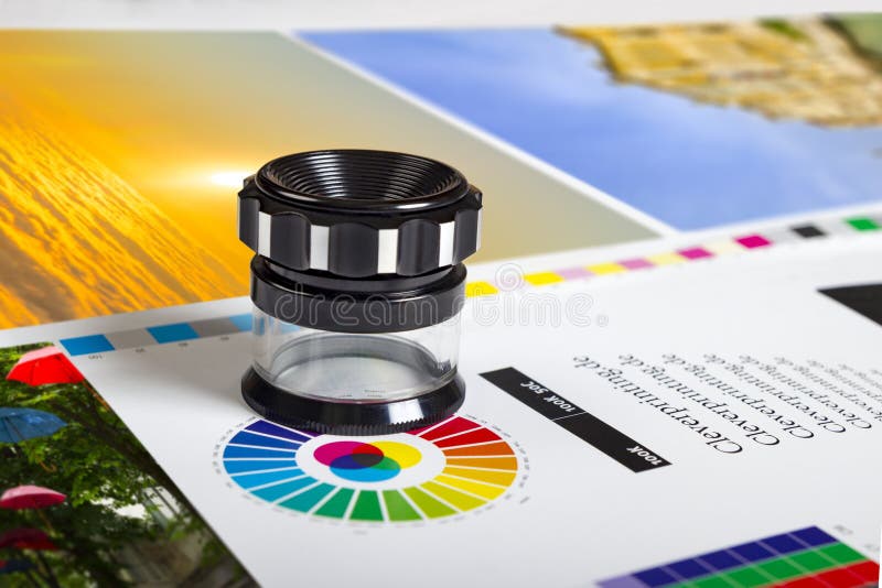 Print Loupe on Offset Printed Sheet with Basic Colors Stock Image ...