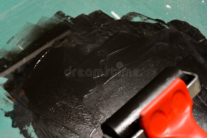 Print Making Roller Applying Ink To Glass Surface Stock Image - Image ...
