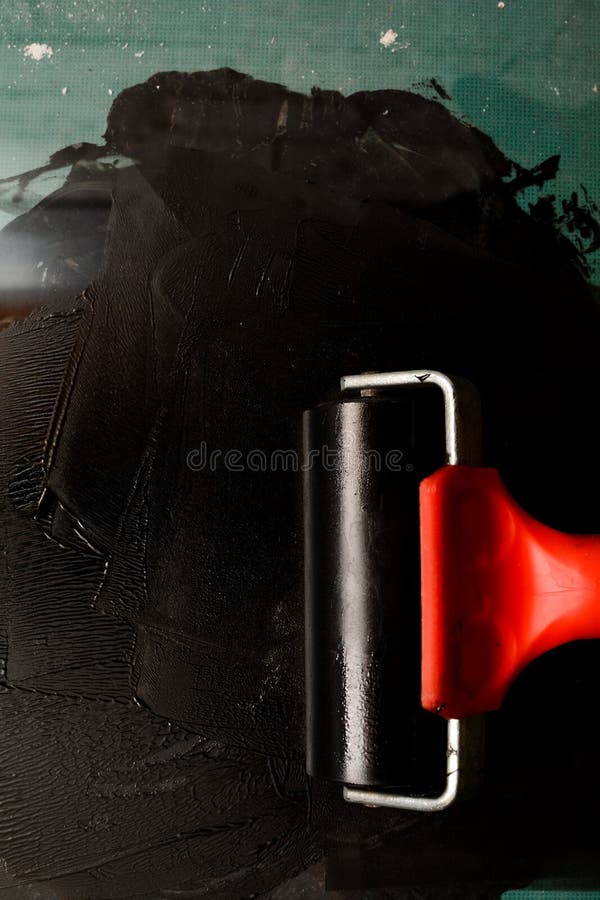 Print Making Roller Applying Ink To Glass Surface Stock Image - Image ...