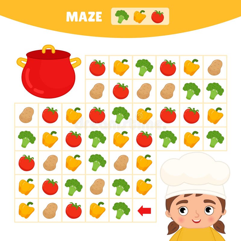 Maze game for children. stock vector. Illustration of tomato - 208800960