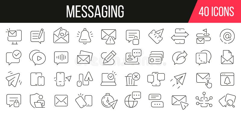 Messaging Line Icons Collection. Set of Simple Icons Stock Vector ...