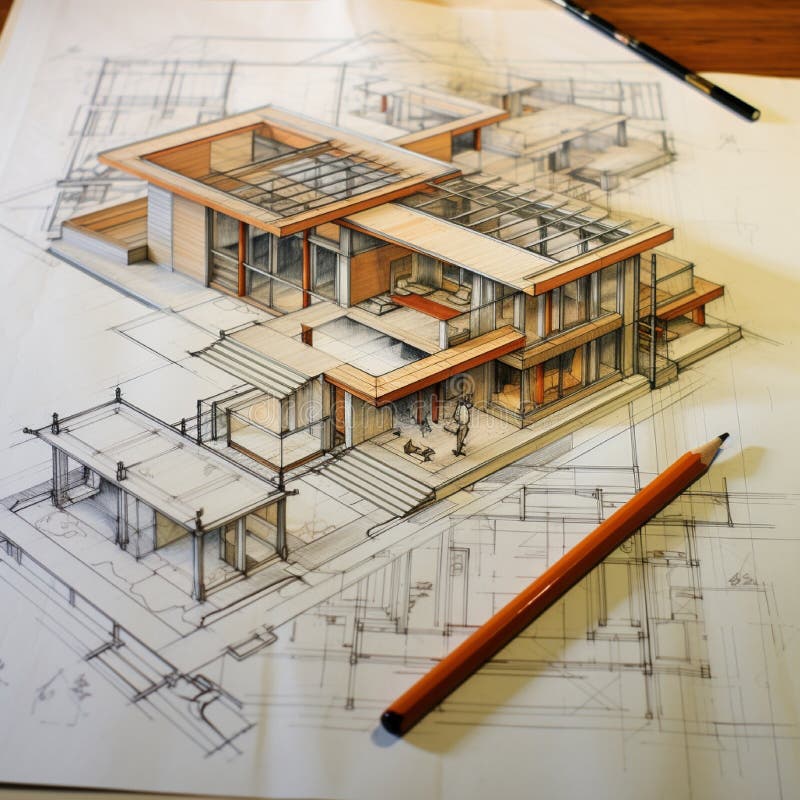 Print Model of a Building and Pencil Placed on Wooden Table Generated ...