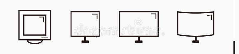 Monitor Computer, Old Monitor, Curve Monitor Screen Device Set - Line ...