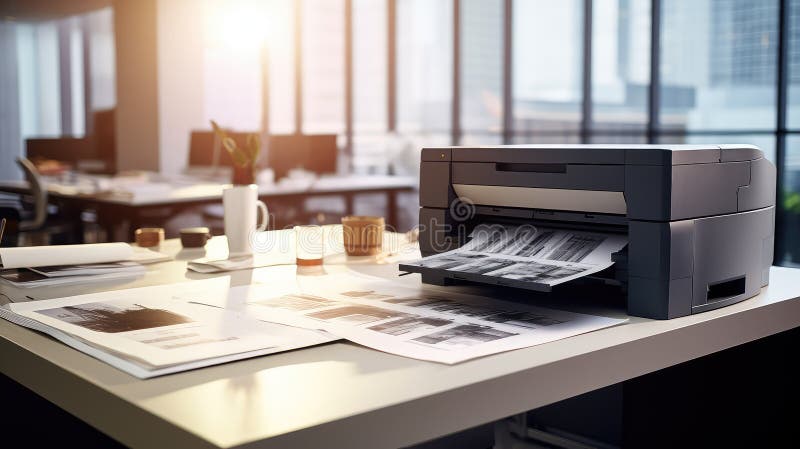 Print office with printer stock illustration. Illustration of print ...