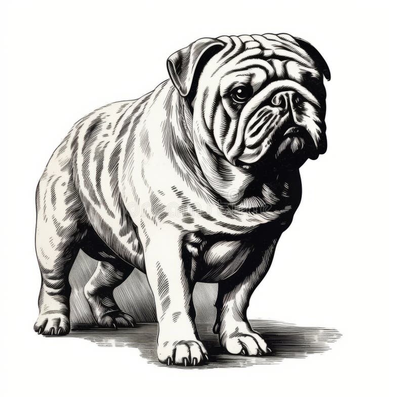 Charming Black and White Bulldog Drawing - Detailed Character Design ...