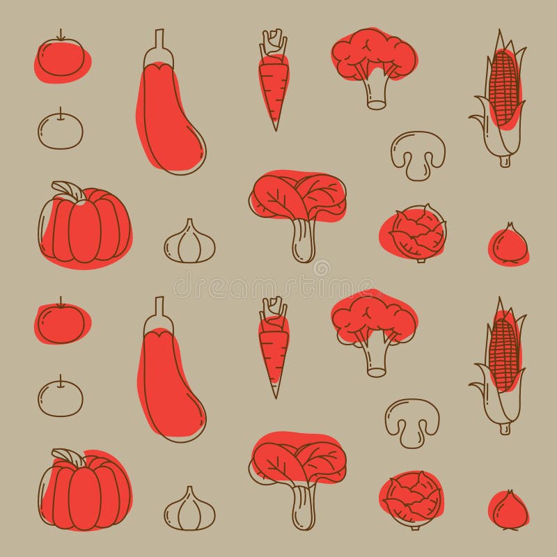 Print Pattern Background with Flat Line Art of Vegetables Design Stock ...