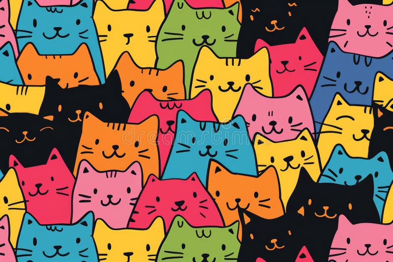Print Pattern of Cute Colorful Cats, in a Simple Style Stock ...