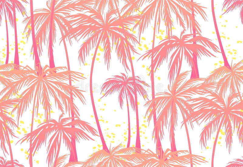 Print, Pink Palm Trees Seamless Pattern on White Background. Vector ...