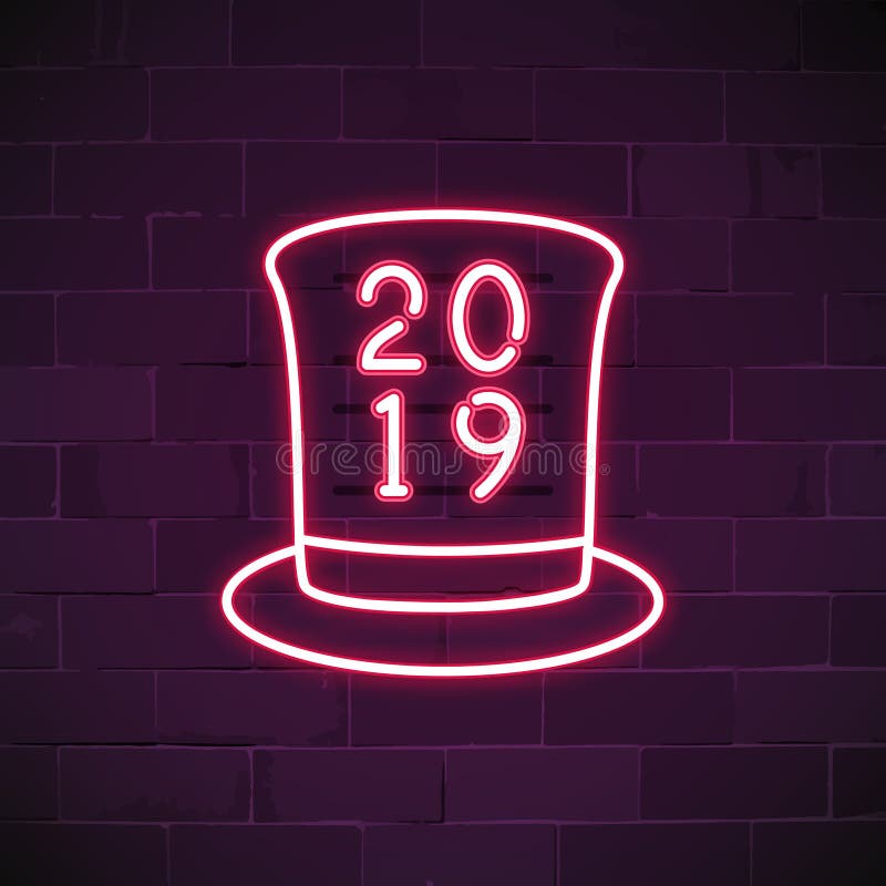 2019 in a Pink Top Hat Neon Sign Vector Stock Vector - Illustration of ...