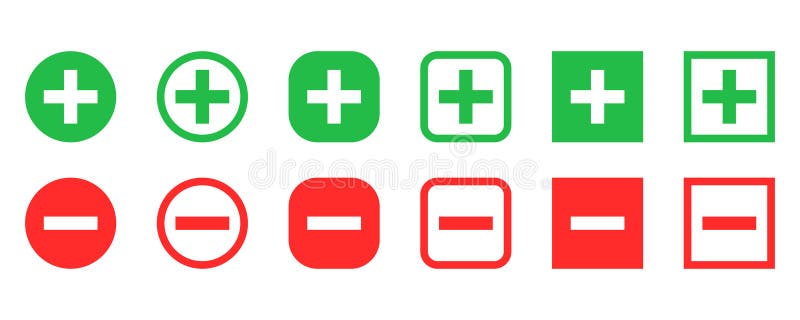 Plus and Minus Sign Vector Set. Green Sign Plus and Red Minus Stock Vector - Illustration of ...