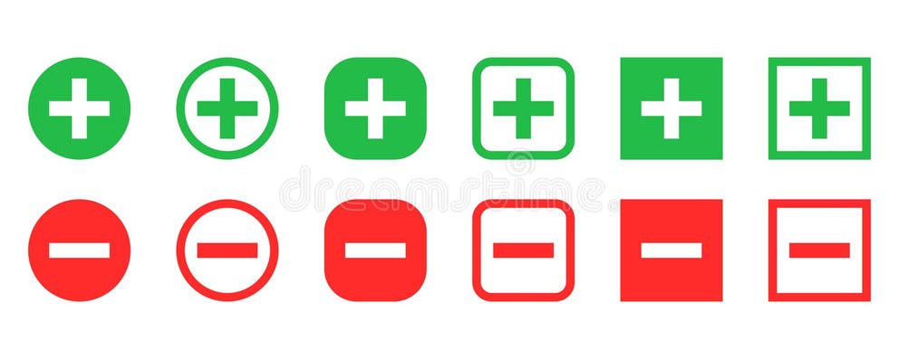Plus and Minus Sign Vector Set. Green Sign Plus and Red Minus Stock ...