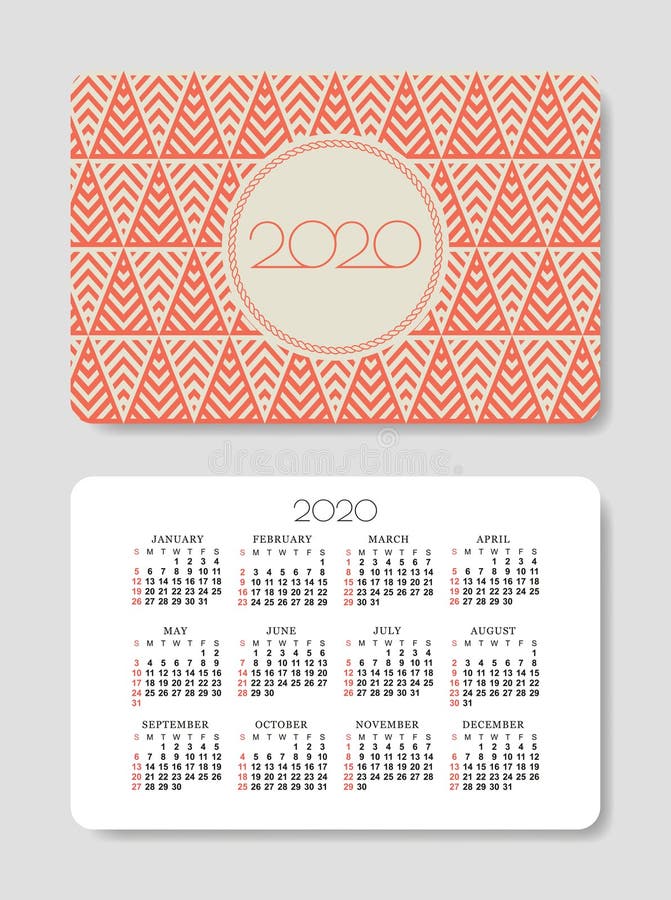 Pocket Calendar 2020 Design Template Stock Vector - Illustration of ...