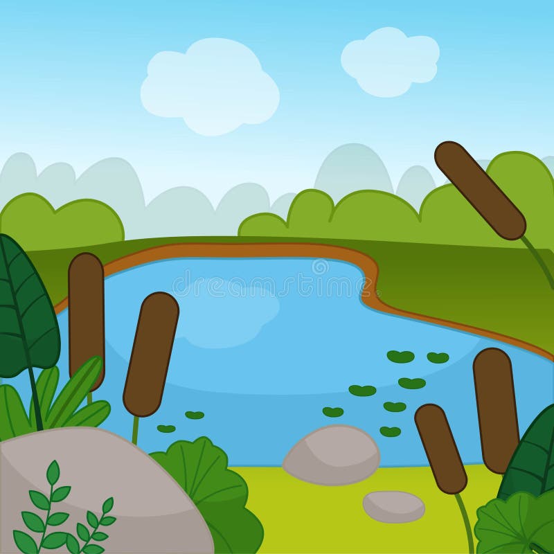 Pond Illustration. Landscape Stock Vector - Illustration of cartoon ...