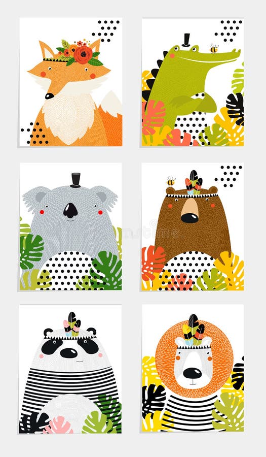 Print. Posters with Animals. Cartoon Characters. Stock Vector ...