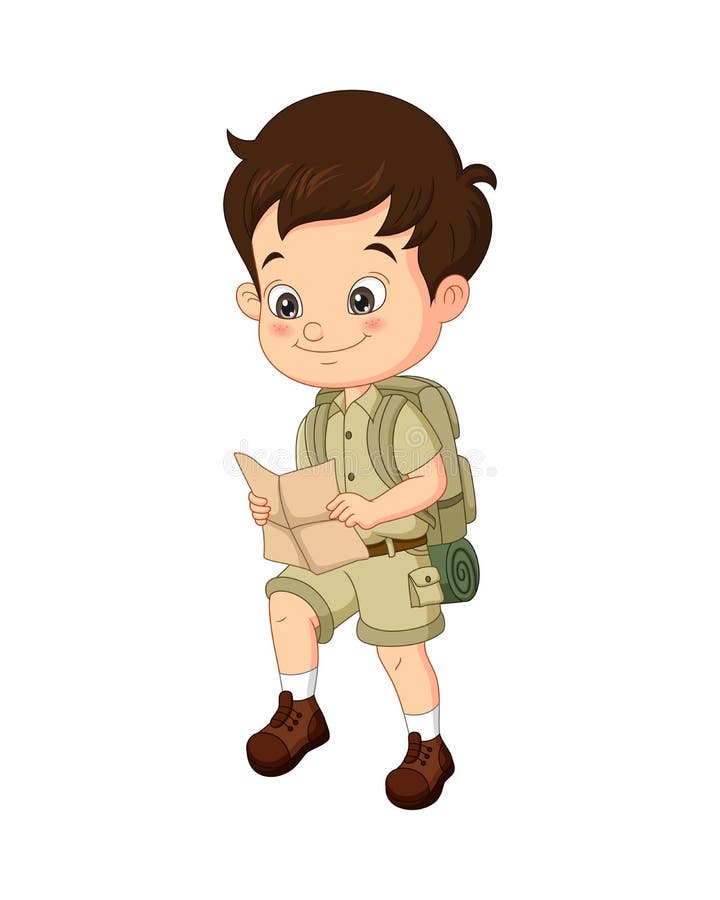 Cartoon Boy Explorer with Map Stock Vector - Illustration of ...