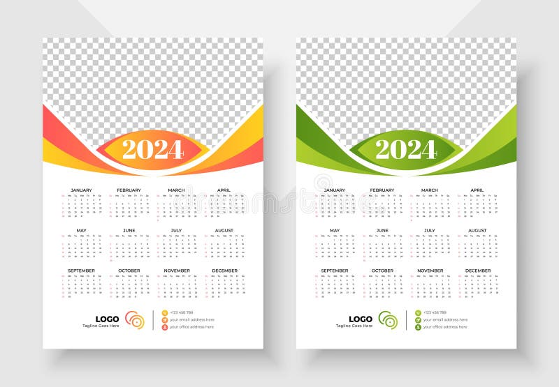 Print Ready One Page Wall Calendar Template Design for 2024, Week ...