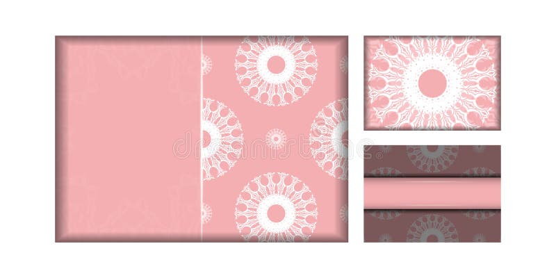Print-ready Pink Postcard with Abstract White Ornament. Stock Vector ...