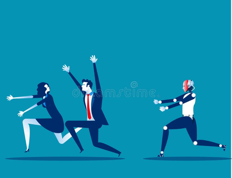 Robot Chasing a People. Concept for Technology, Engineering, Computer ...