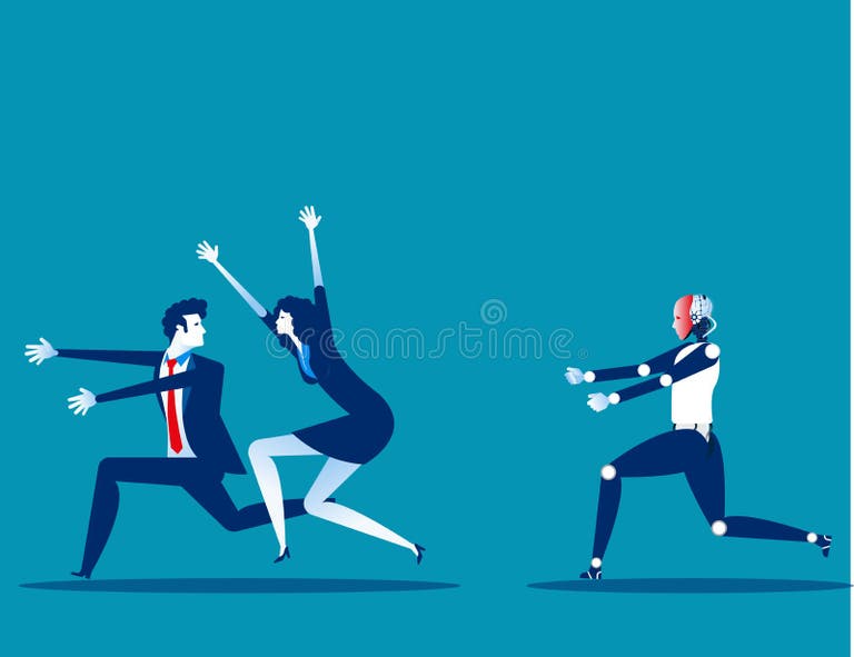 Robot Chasing a People. Concept for Technology Engineering, Computer ...