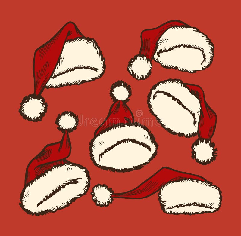 Santa Claus Vintage Hat Set Stock Vector - Illustration of backdrop ...