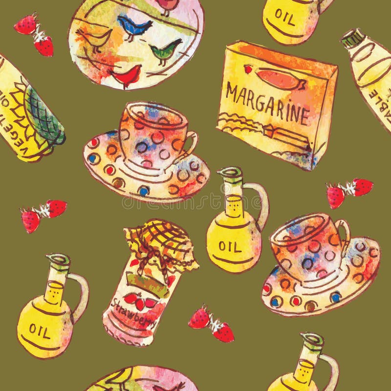 Seamless Pattern of Food Ingredients Stock Illustration - Illustration ...