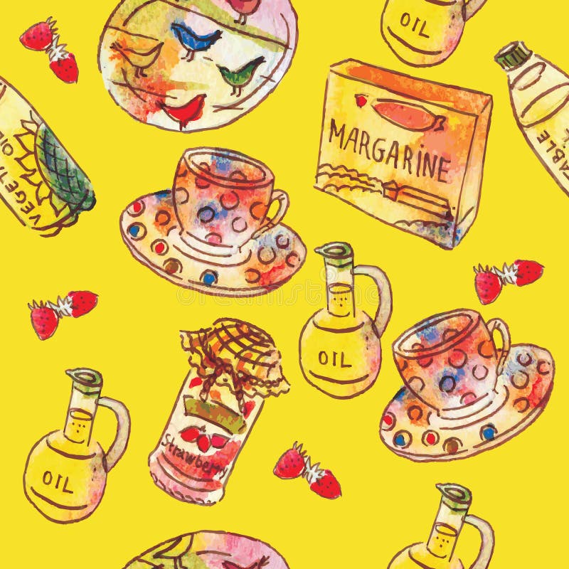 Seamless Pattern of Food Ingredients Stock Illustration - Illustration ...